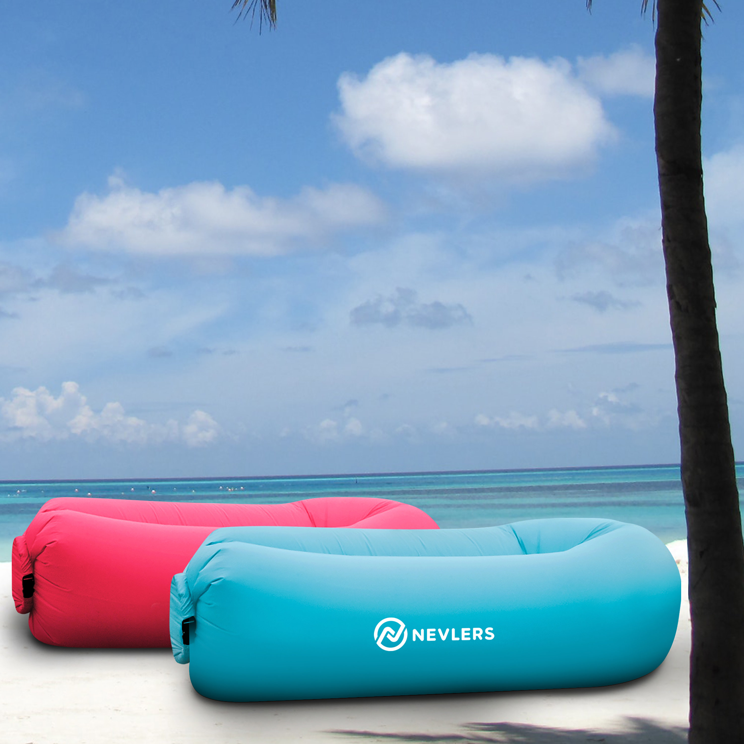 Mockins Inflatable Air Lounger for Camping and The Beach Pink Blue